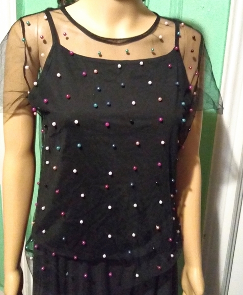 Tops | Beaded Mesh Top And Tank Set | Poshmark